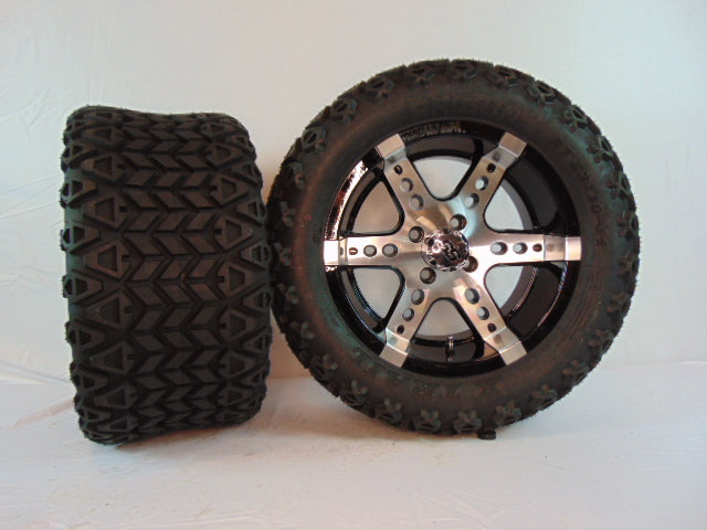 14" "DOMINATOR" BLACK AND CHROME SET OF WHEELS AND ALL-TERRAIN TIRES(4